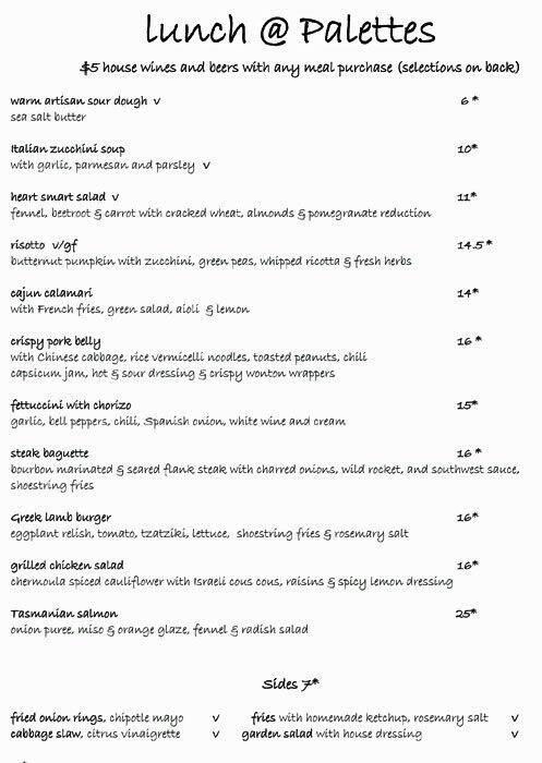 Palettes Restaurant and Bar Menu - Urbanspoon/Zomato