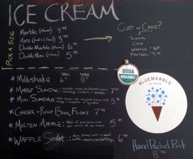 Menu at Blue Marble Ice Cream fast food, New York City, 186 Underhill Ave