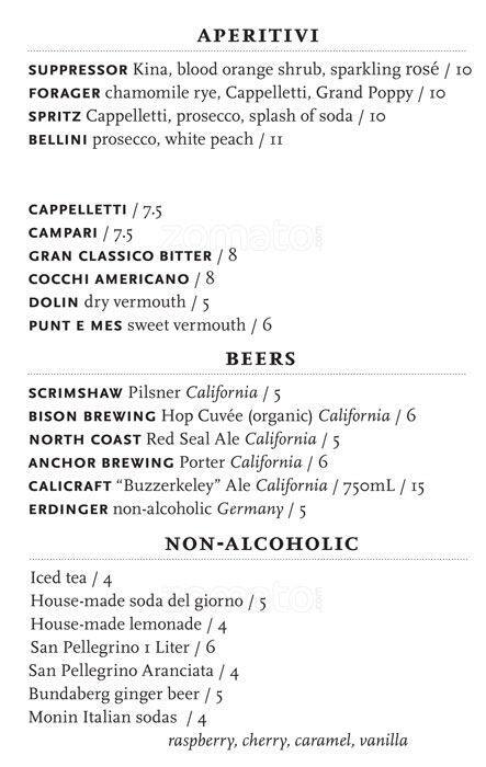 Menu at Via del Corso pub & bar, Berkeley