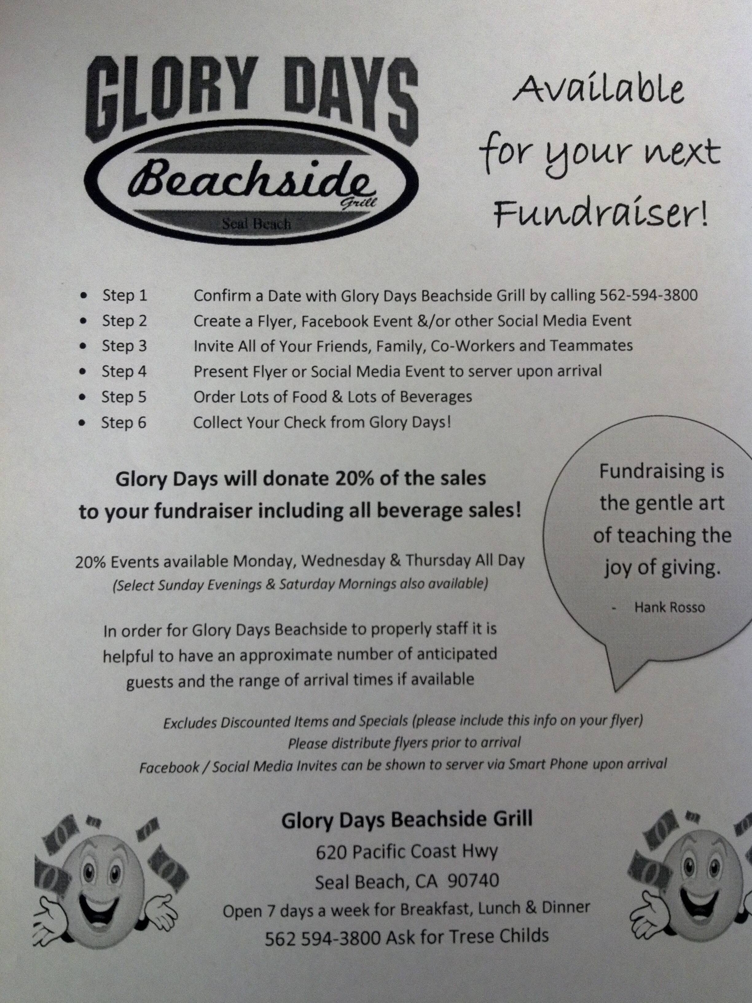 Menu at Glory Days Beachside Grill pub & bar, Seal Beach