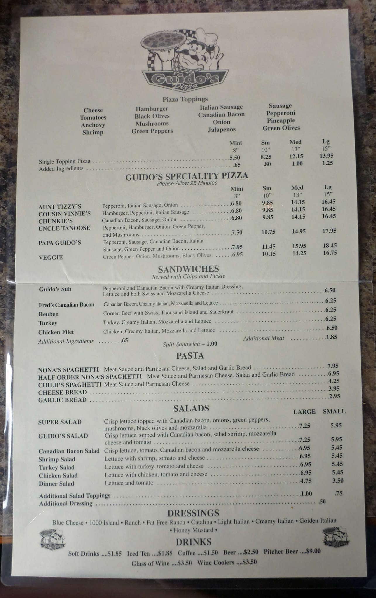 Guido's Pizza Menu, Menu for Guido's Pizza, Springdale, Northwest ...
