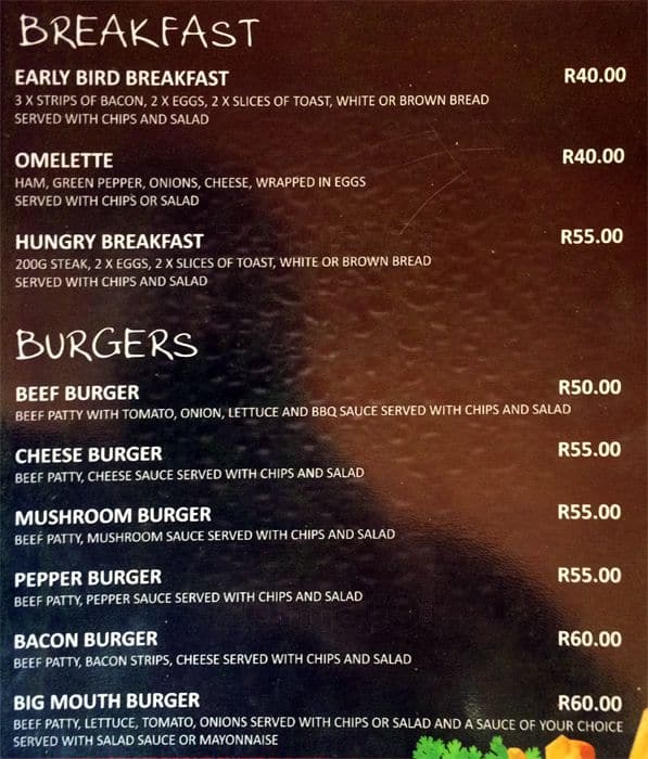 Menu au Lions pub & grill, White River