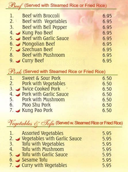 Menu at Mei Wei restaurant, Commerce City