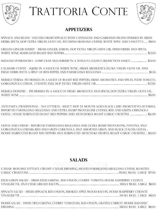 Trattoria Conte Italian Restaurant Menu - Urbanspoon/Zomato