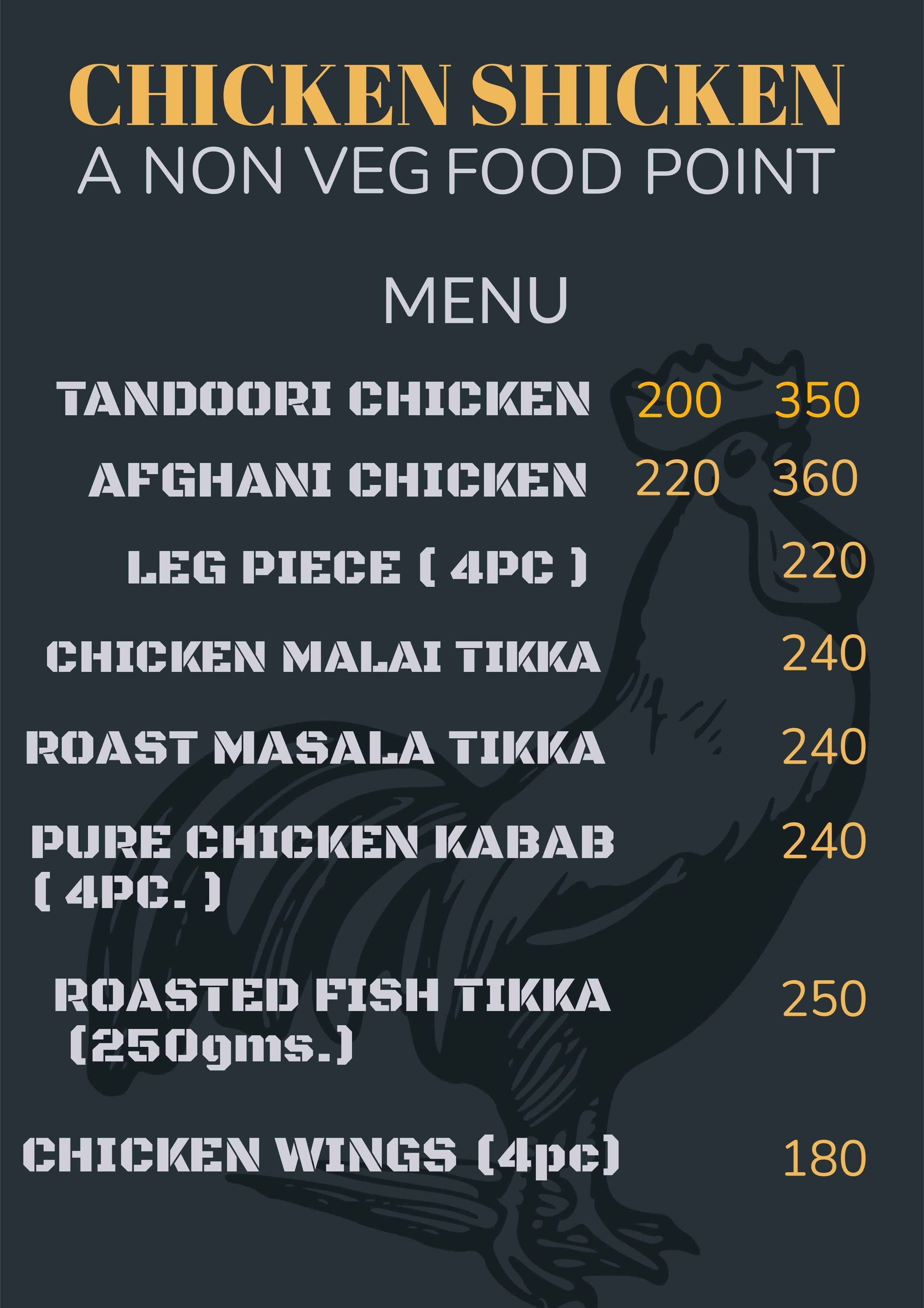 Menu of Chicken Shicken, NIT, Faridabad