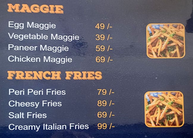 Menu of Mr Chai, RT Nagar, Bangalore