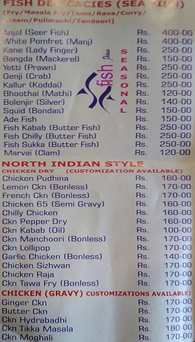 Menu at Kudla Fish Palace, Bengaluru, Kudla
