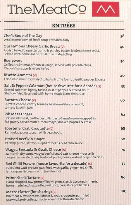 Menu at The Meat Co fast food, Abu Dhabi, Souk Al Beri