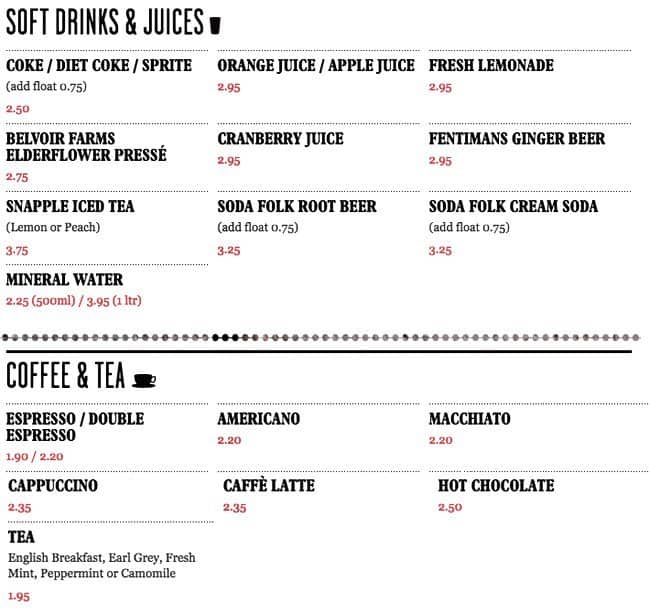 Menu at Byron restaurant, London, 33-35 Wellington Street