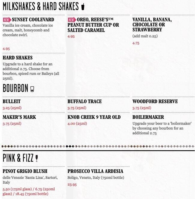 Menu at Byron restaurant, London, 33-35 Wellington Street