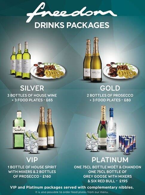 Menu at Freedom Bar, London, 60-66 Wardour St