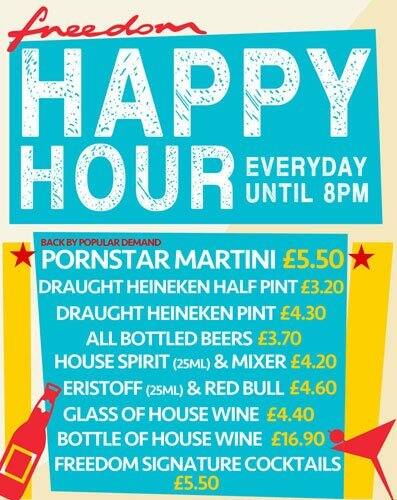 Menu at Freedom Bar, London, 60-66 Wardour St