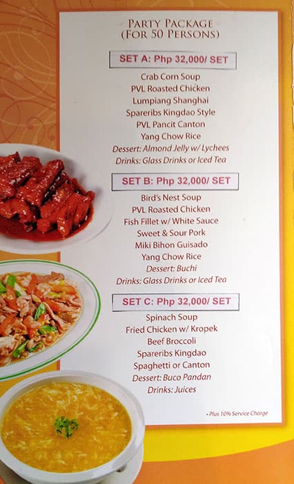Menu at PVL Restaurant, Mandaluyong, I. Lopez St