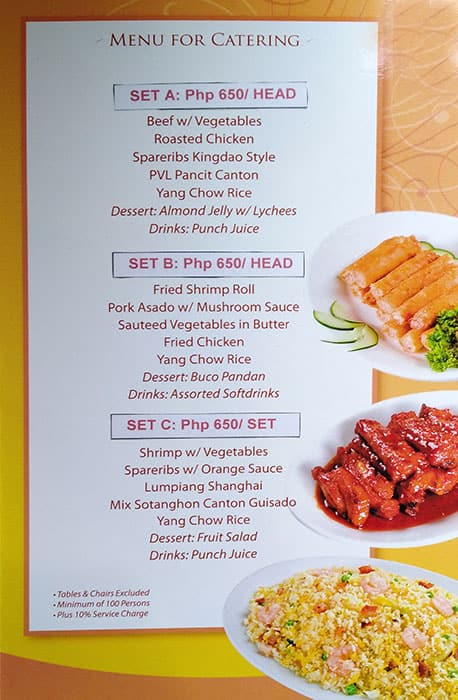 Menu at PVL Restaurant, Mandaluyong, I. Lopez St