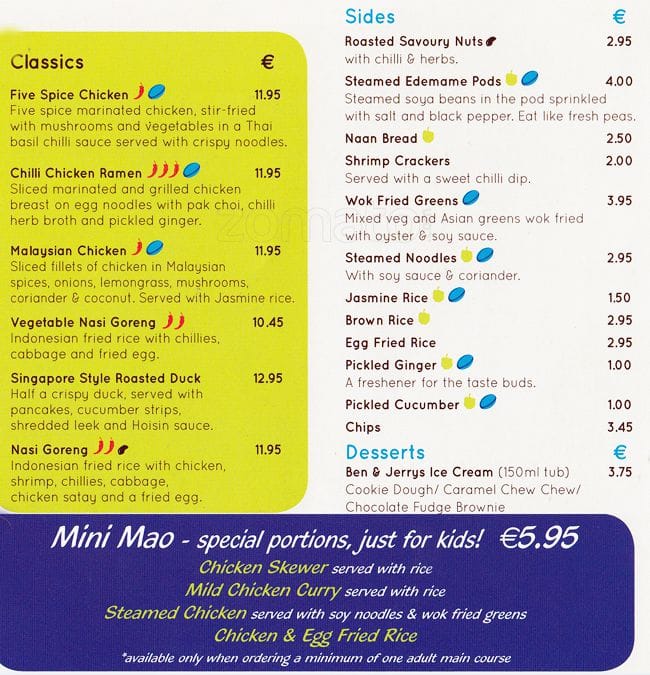 Menu at Mao At Home, Dublin, Stillorgan Village Centre