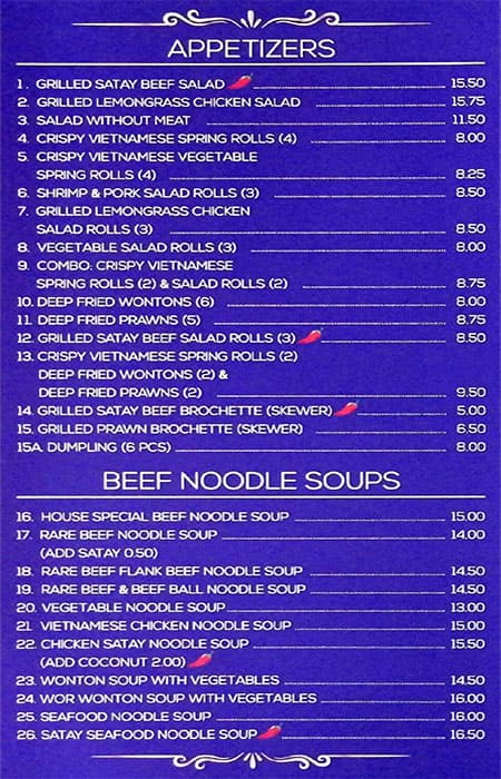Menu at Saigon Moon restaurant, Black Diamond