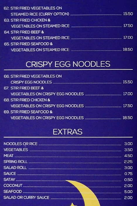 Menu at Saigon Moon restaurant, Black Diamond