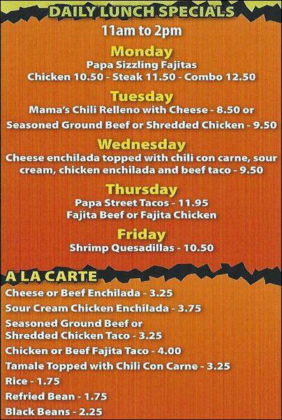 Menu at Papa Lopez Mexican Cantina restaurant, Allen, 969 Sam Rayburn ...