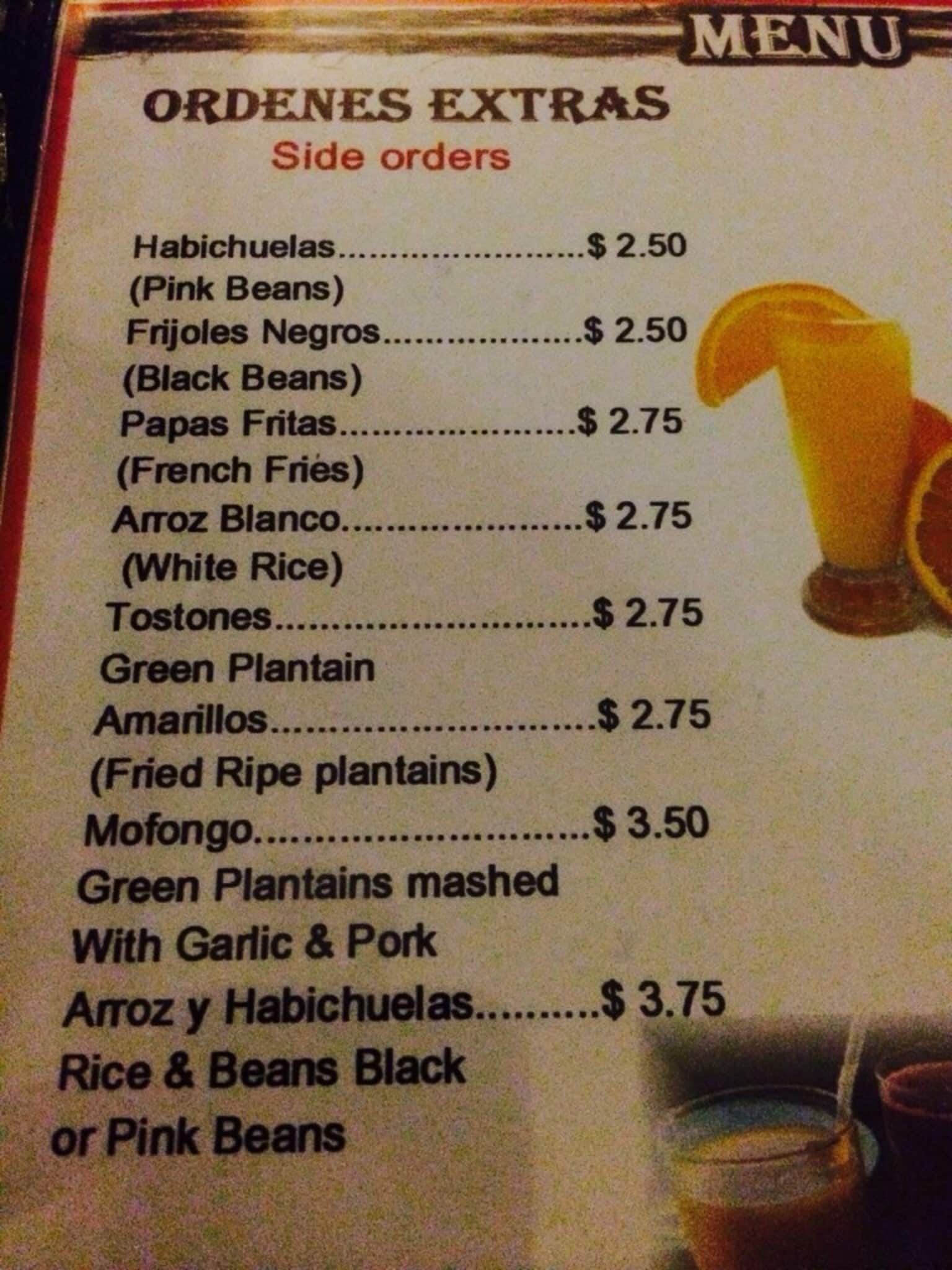 Menu at Puerto Rico's Cafe, Kissimmee