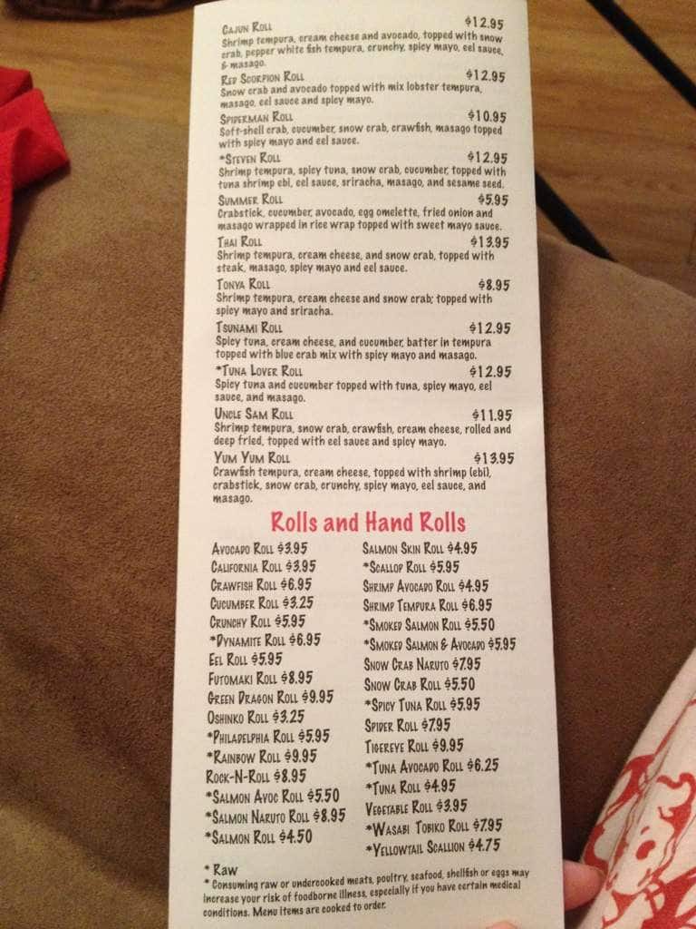 Menu at Saki restaurant, Ocean Springs