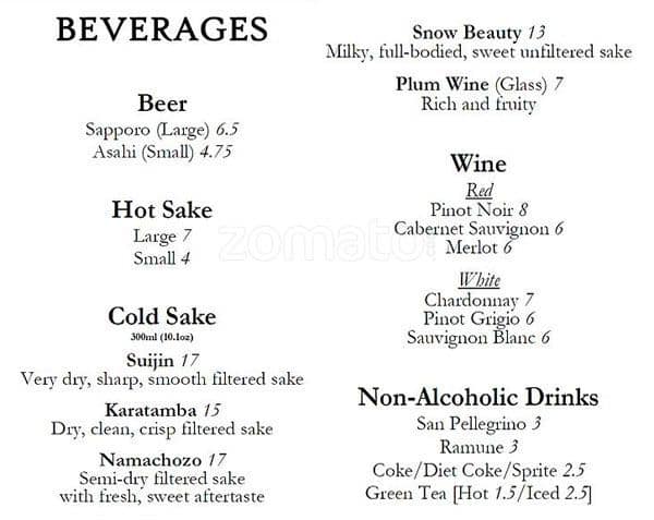 Menu at Sakana Sushi & Ramen restaurant, Westminster