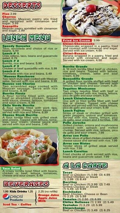 Menu at Fiesta Veracruz restaurant, Wilmington