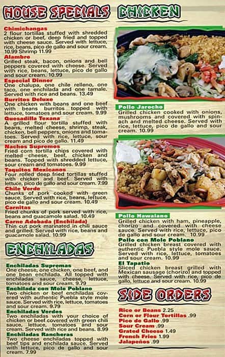 Menu at Fiesta Veracruz restaurant, Wilmington