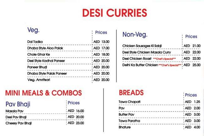 Menu at The Desi Circle restaurant, Dubai