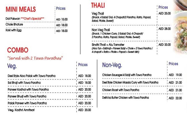 Menu at The Desi Circle restaurant, Dubai