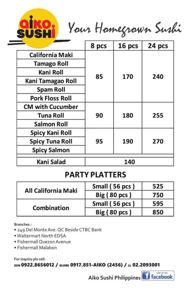 Carta del restaurante Aiko Sushi Project 8, Ciudad Quezon, 6 St John