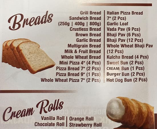 Menu at Atul Bakery, Surat, 6V82+GRM
