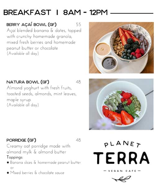 Menu of Planet Terra, The Greens, Dubai