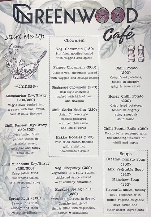 Menu of Greenwood Cafe, Narela, New Delhi