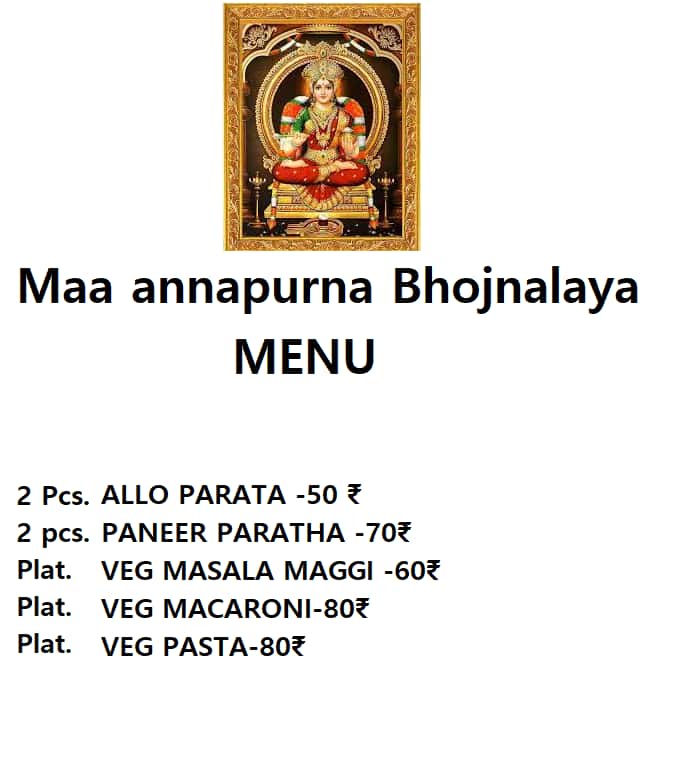 Menu of Maa Annapurna Bhojan, Shekhpur, Lucknow