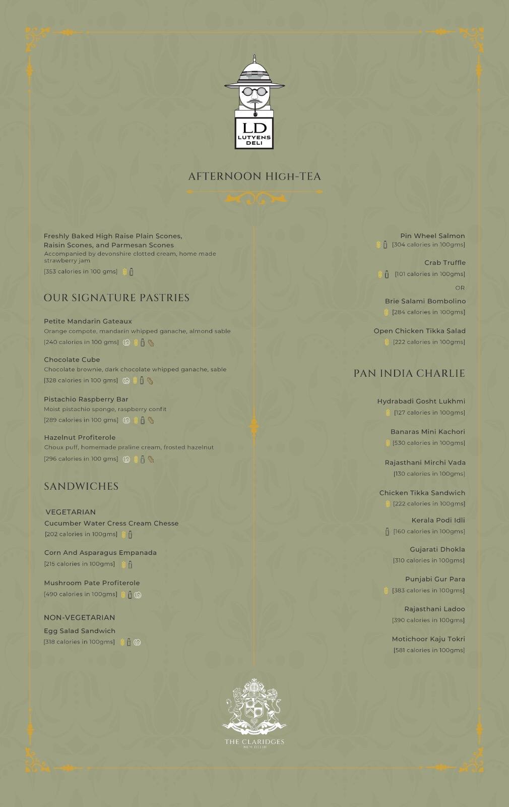Menu of Lutyens' Deli, Dr. APJ Abdul Kalam Road, New Delhi