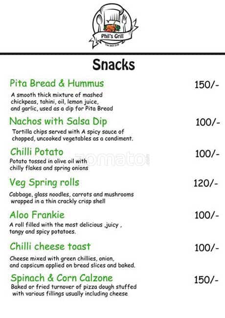 Menu at Phil's Grill, Howrah, 44A