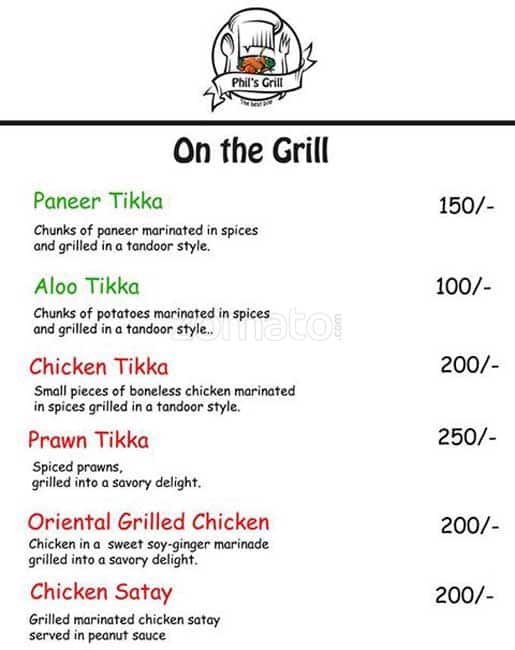 Menu at Phil's Grill, Howrah, 44A
