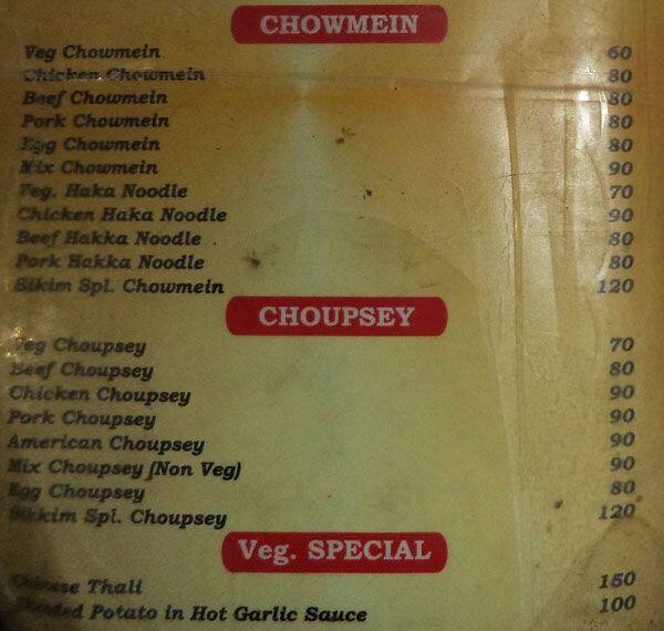 Menu at Sikkim Restaurant, Delhi, NCR Region