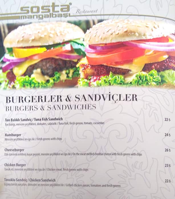 Carta de Sosta Restaurant Mangalbaşı, Estambul