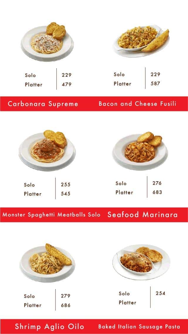 Menu at Shakey's pizzeria, Santa Rosa, Paseo de Santa Rosa