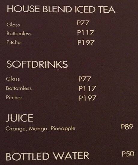 Menu at Shakey’s (Quirino Highway) fast food, Manila