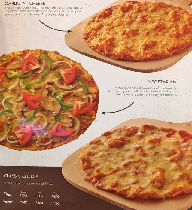 Menu at Shakey’s (Quirino Highway) fast food, Manila