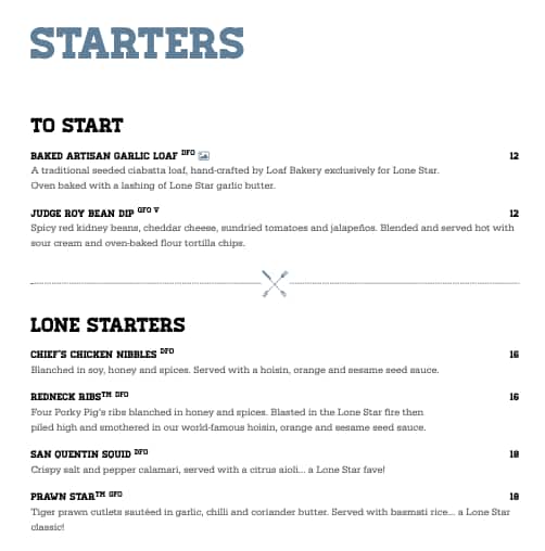 Menu at Lone Star steakhouse, Hamilton, 185 Victoria St