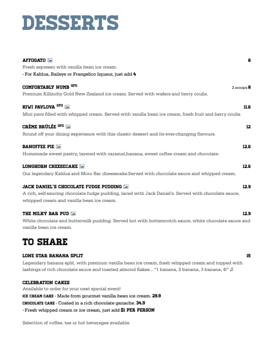 Menu at Lone Star steakhouse, Hamilton, 185 Victoria St