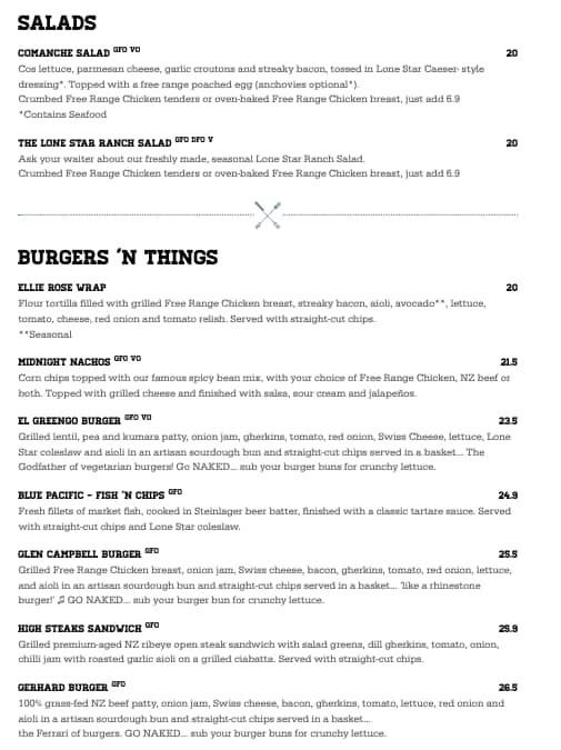 Menu at Lone Star steakhouse, Hamilton, 185 Victoria St