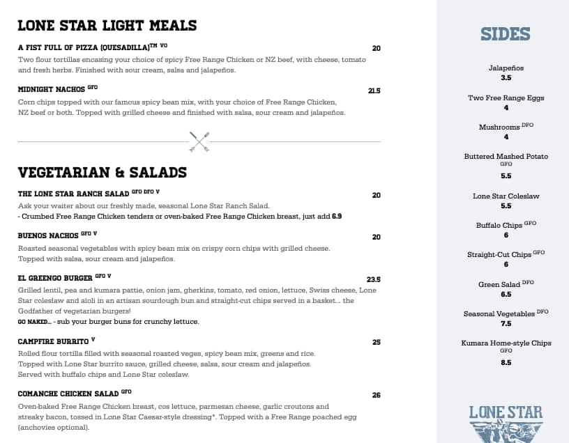 Menu at Lone Star steakhouse, Hamilton, 185 Victoria St