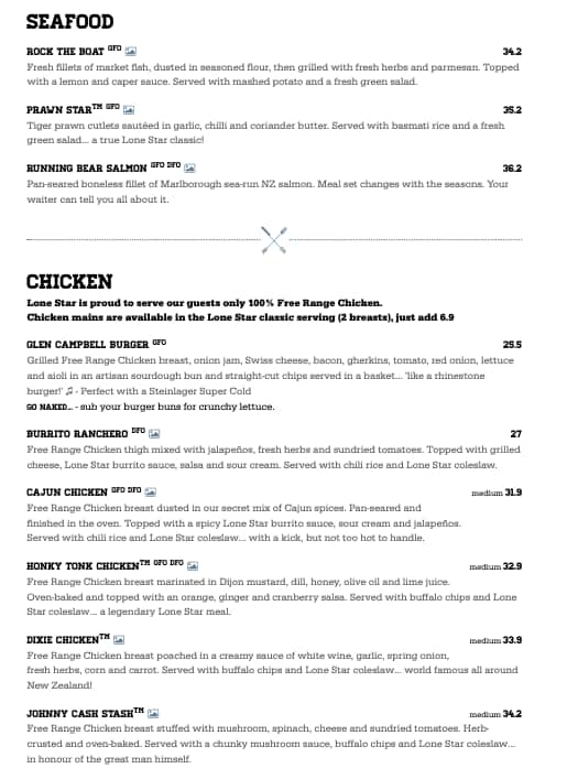 Menu at Lone Star steakhouse, Hamilton, 185 Victoria St