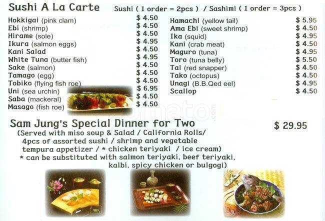 Menu at Sushi Momo restaurant, Toronto, Leslie St