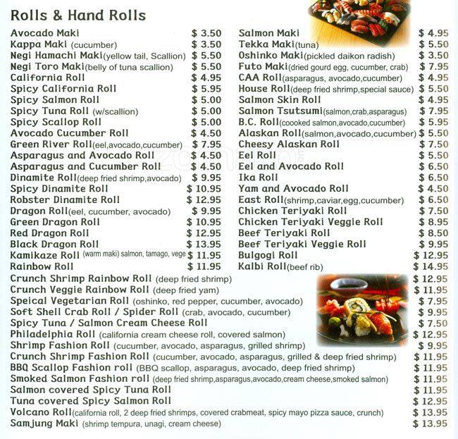 Carta del restaurante Sushi Momo, Toronto, Leslie St