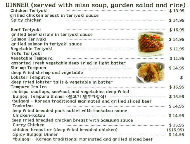 Carta del restaurante Sushi Momo, Toronto, Leslie St